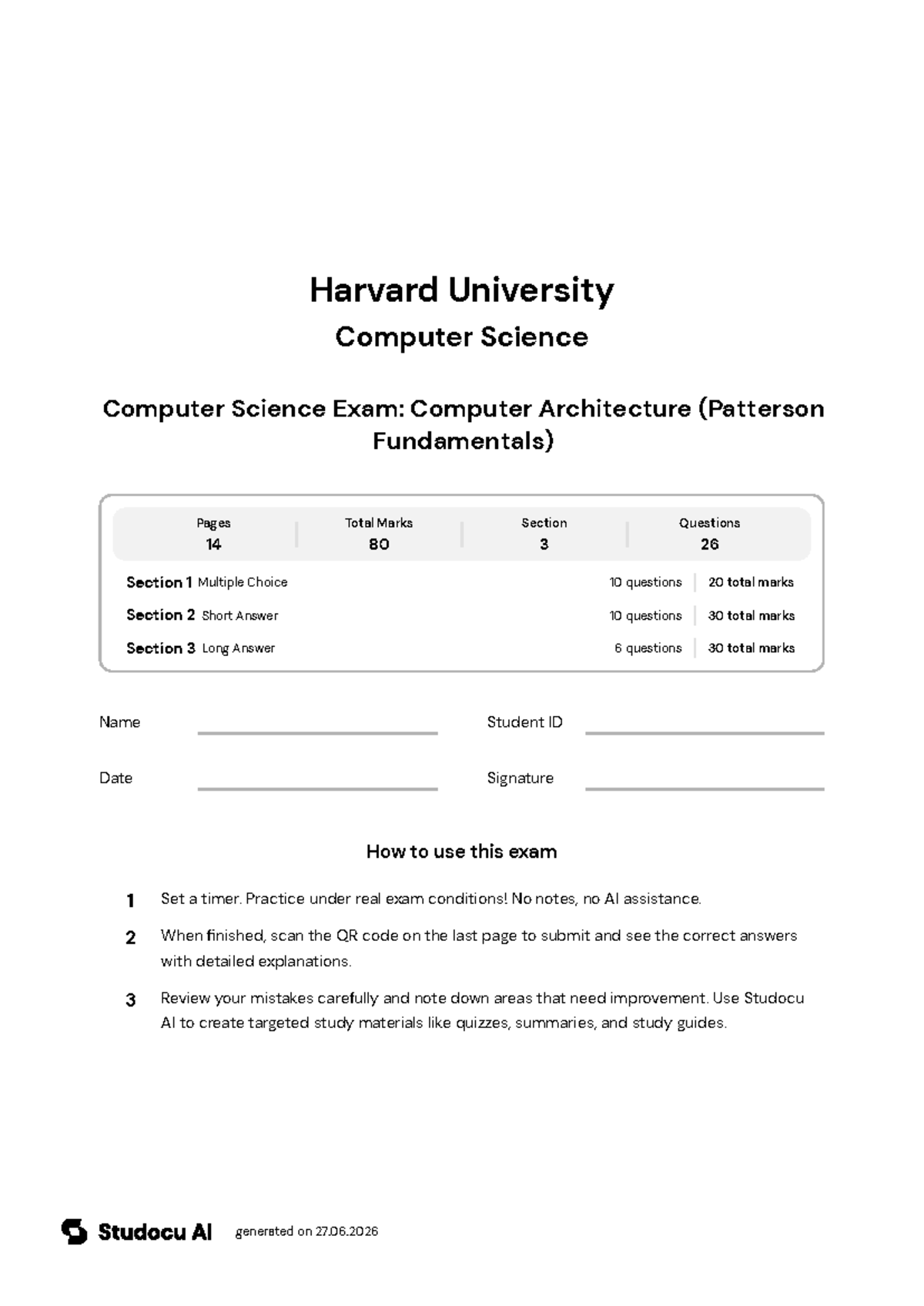 Final Exam: Computer Architecture (CS 101) - Studocu