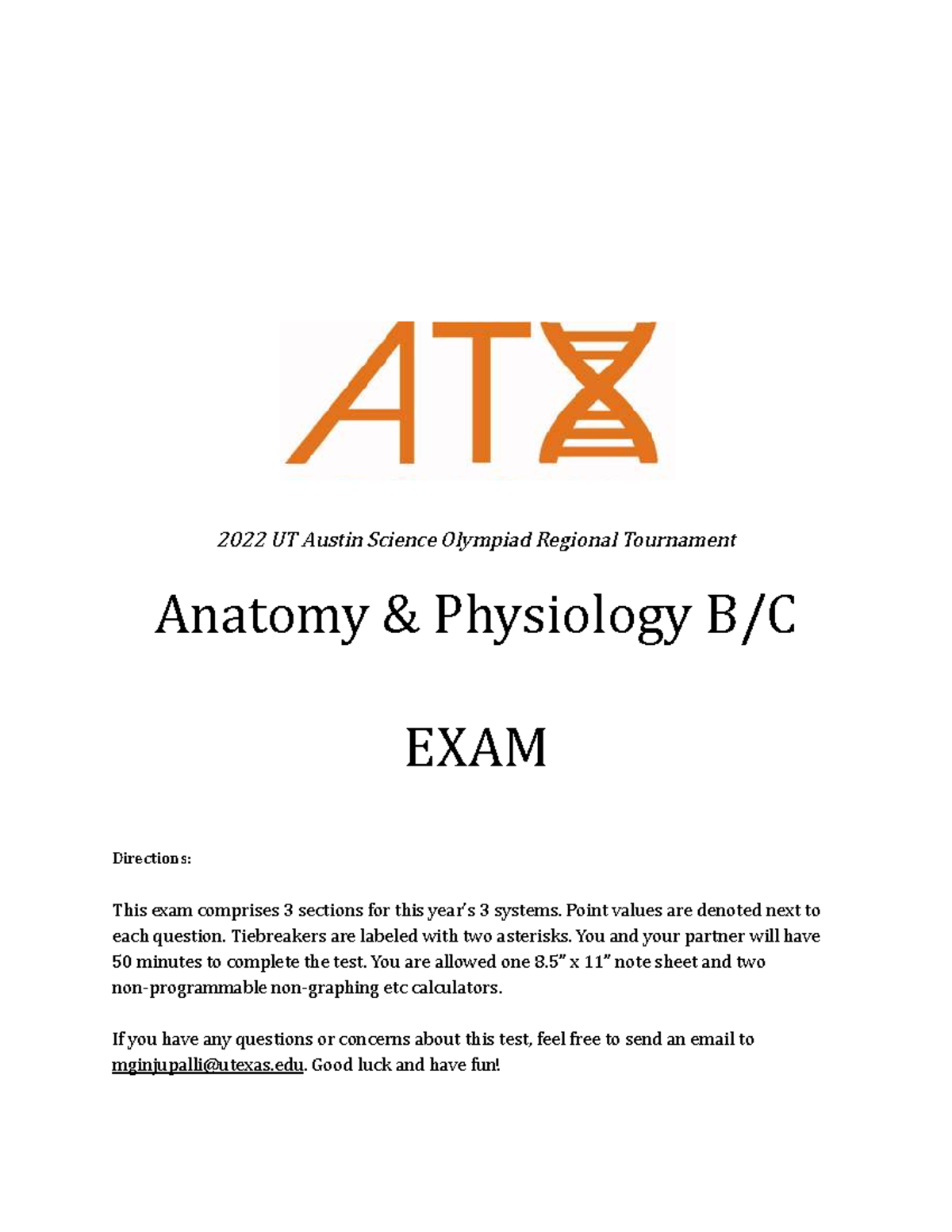 Anatomy & Physiology Exam - 2022 UT Austin Science Olympiad - Studocu