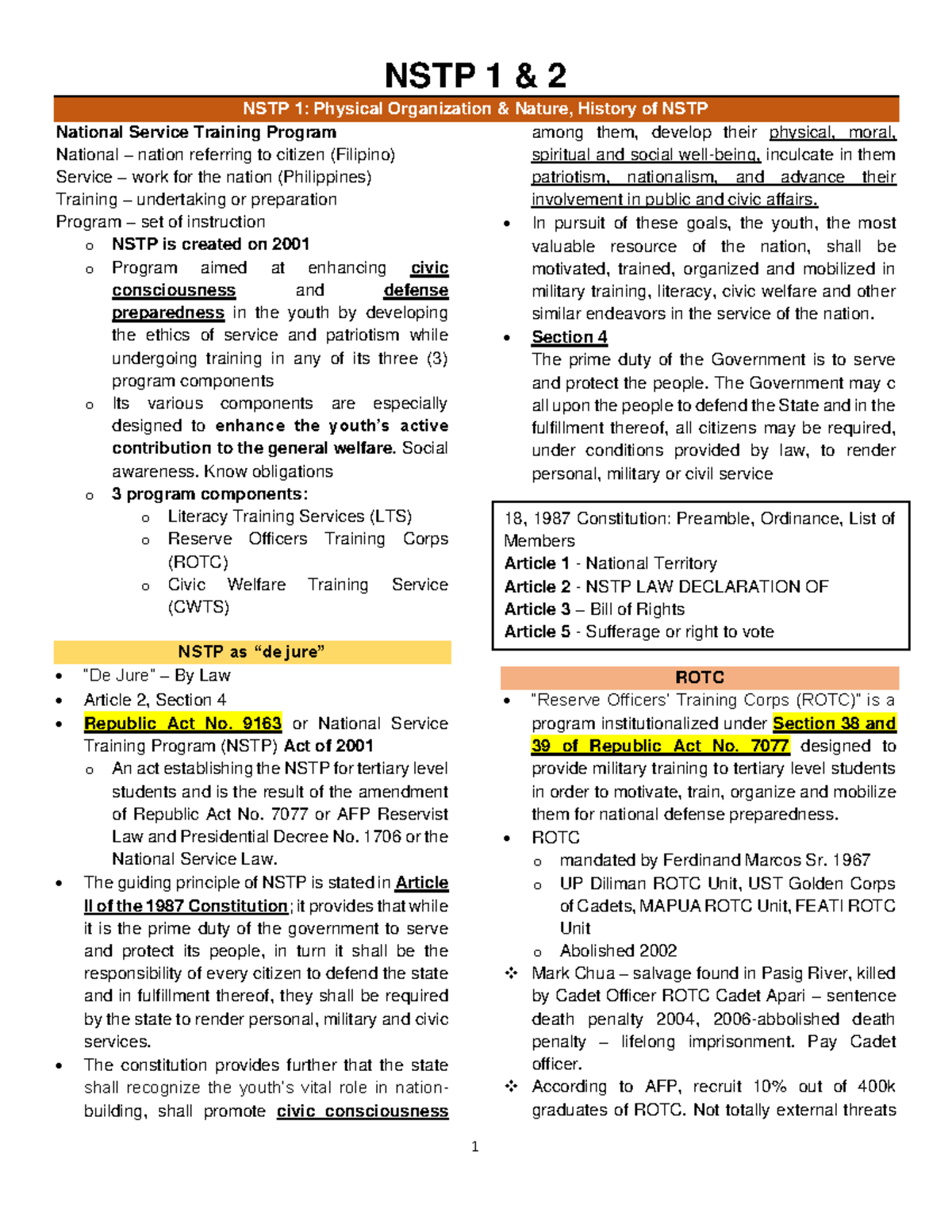 NSTP 1 & 2: Overview of National Service Training Program (NSTP) - Studocu