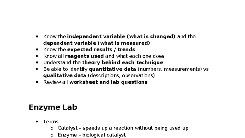 Enzyme Lab & Cell Division Study Guide (BIO 101) - Studocu