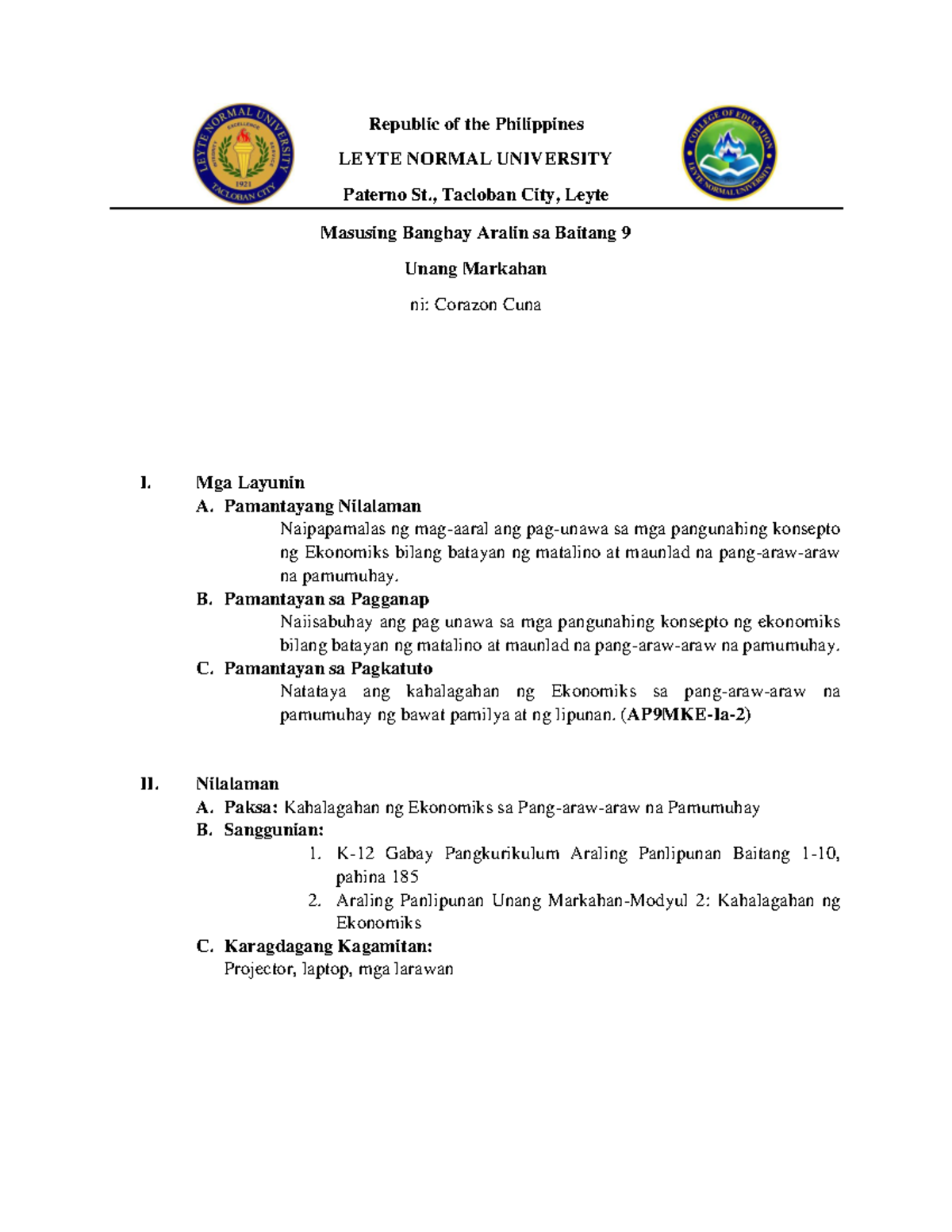 PBL Final Exam DLP: Lesson Plan on Ekonomiks for Grade 9 Students - Studocu