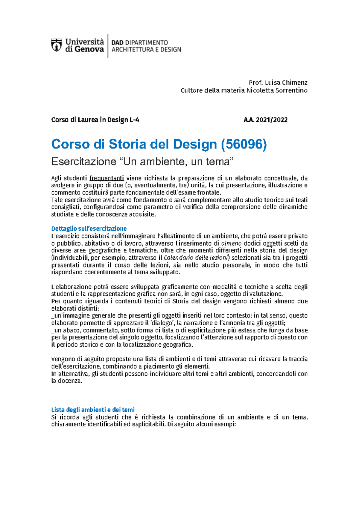 Esercitazione Storia del Design (56096) - Preparazione Esame Finale - Studocu
