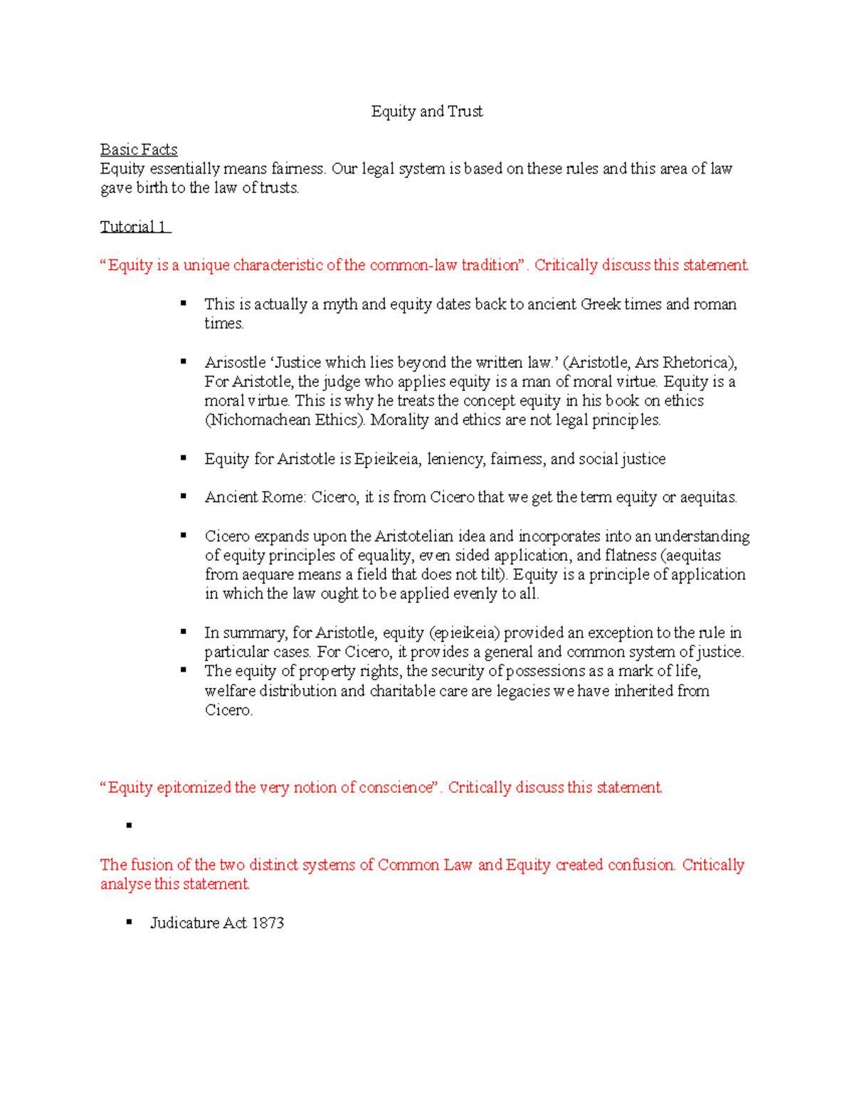 Equity and Trust - tutorials - Equity and Trust Basic Facts Equity ...