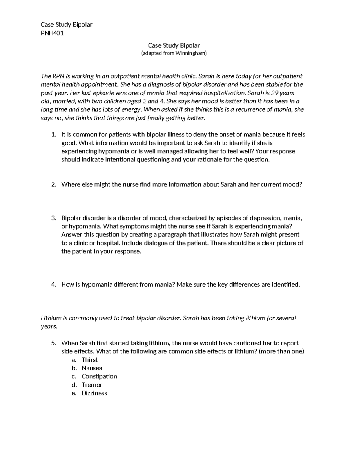 Bipolar Case Study - Insights and Assessment (PNH) - Studocu