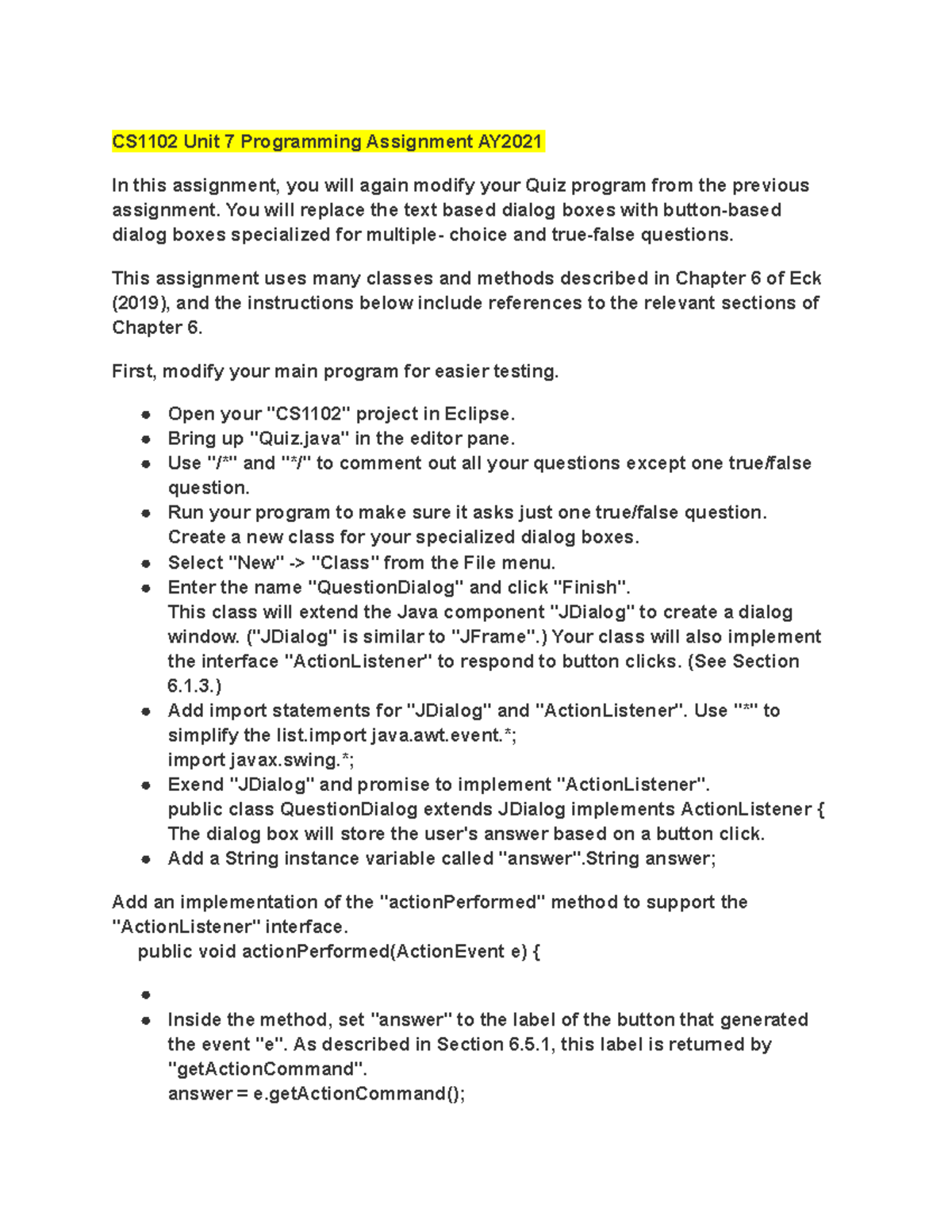 Unit 7 CS1102 Programming assignment Question and Answer - CS1102 Unit 7 Programming Assignment ...