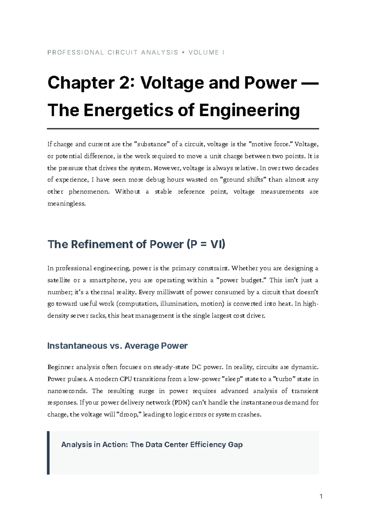 PROFESSIONAL CIRCUIT ANALYSIS VOLUME I: Chapter 2 - Voltage & Power ...