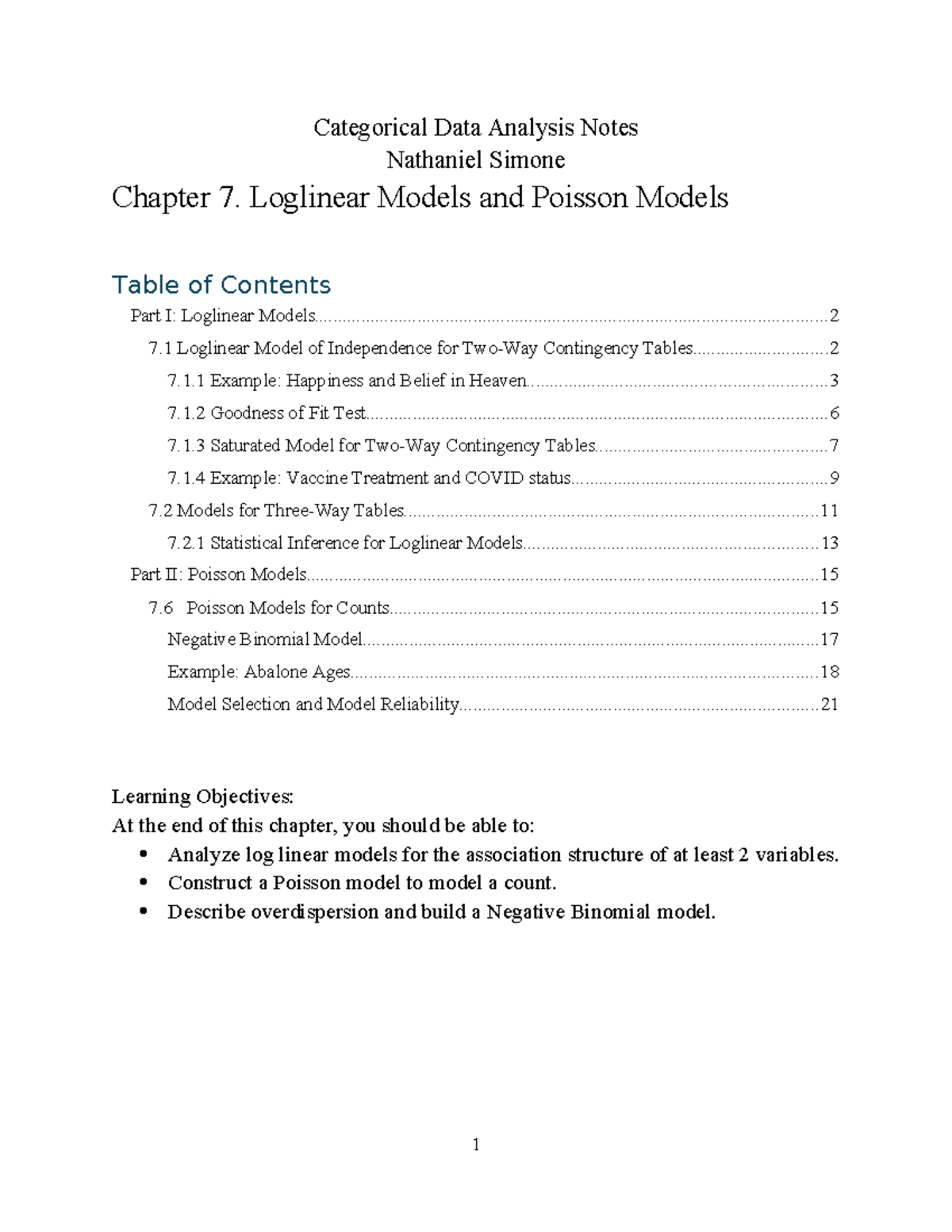 STA4504 Categorical Data Analysis: Loglinear & Poisson Models Notes ...