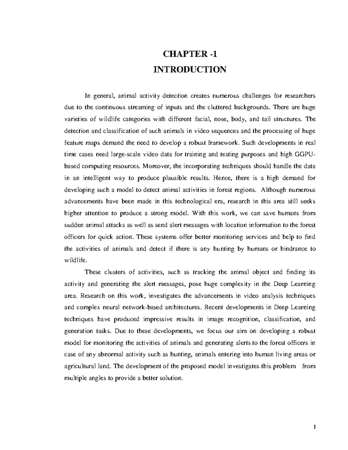 Major - CHAPTER - 1 INTRODUCTION In general, animal activity detection ...
