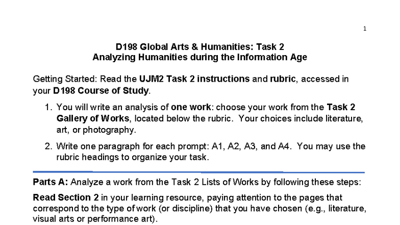 D198 Global Arts Humanities: Task 2 Analysis Guide - Studocu