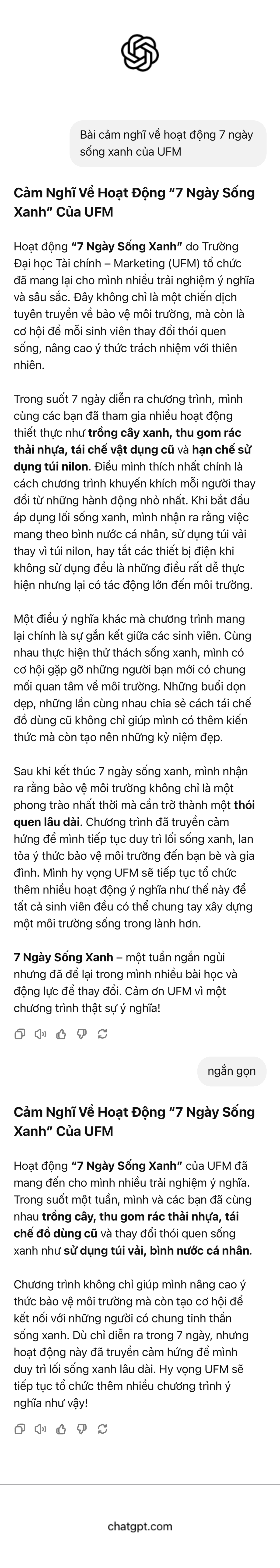 Cảm Nhận 7 Ngày Sống Xanh Tại UFM: Trải Nghiệm Ý Nghĩa và Sâu Sắc - Studocu