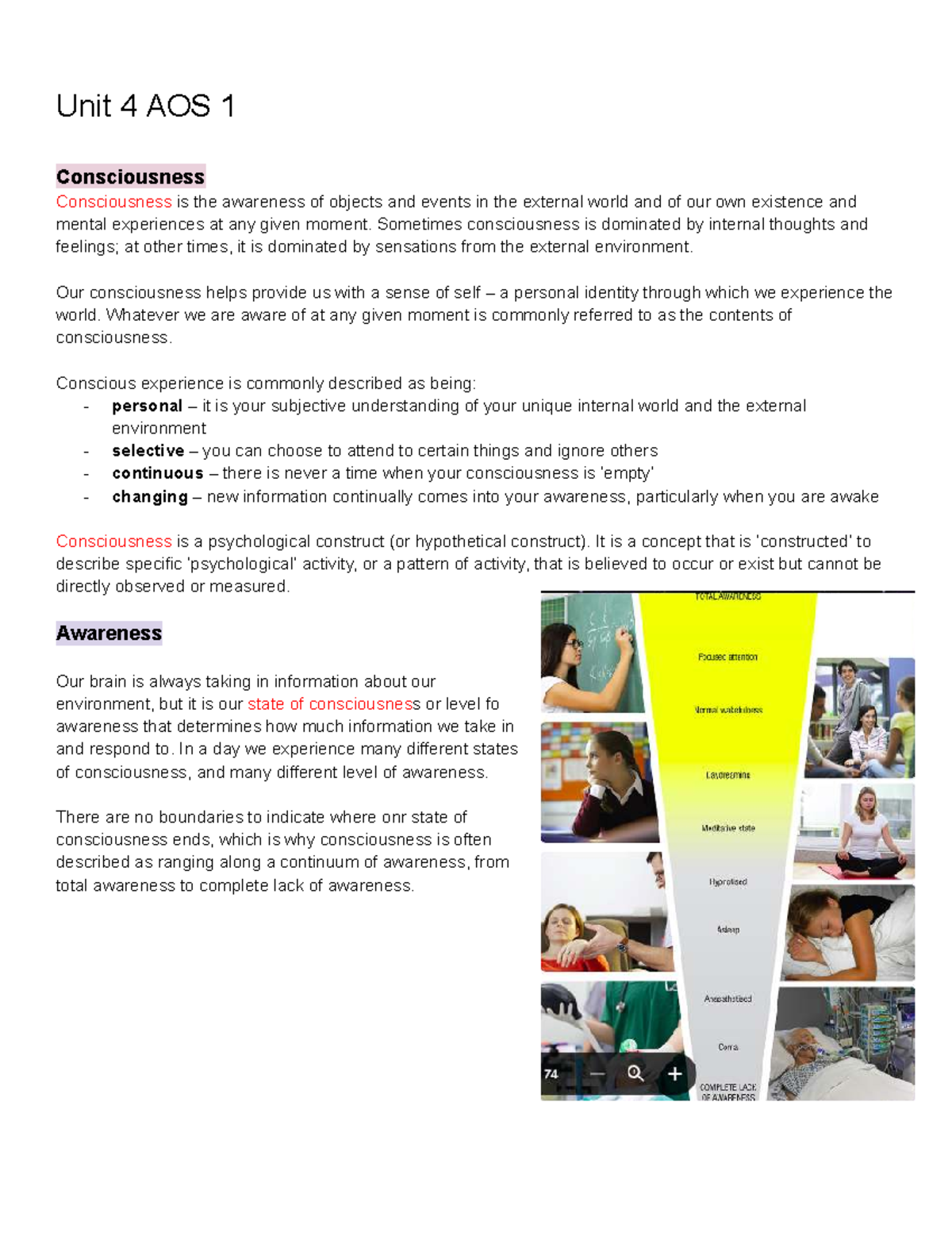 VCE Psychology Unit 4: Consciousness and Sleep States Overview - Studocu
