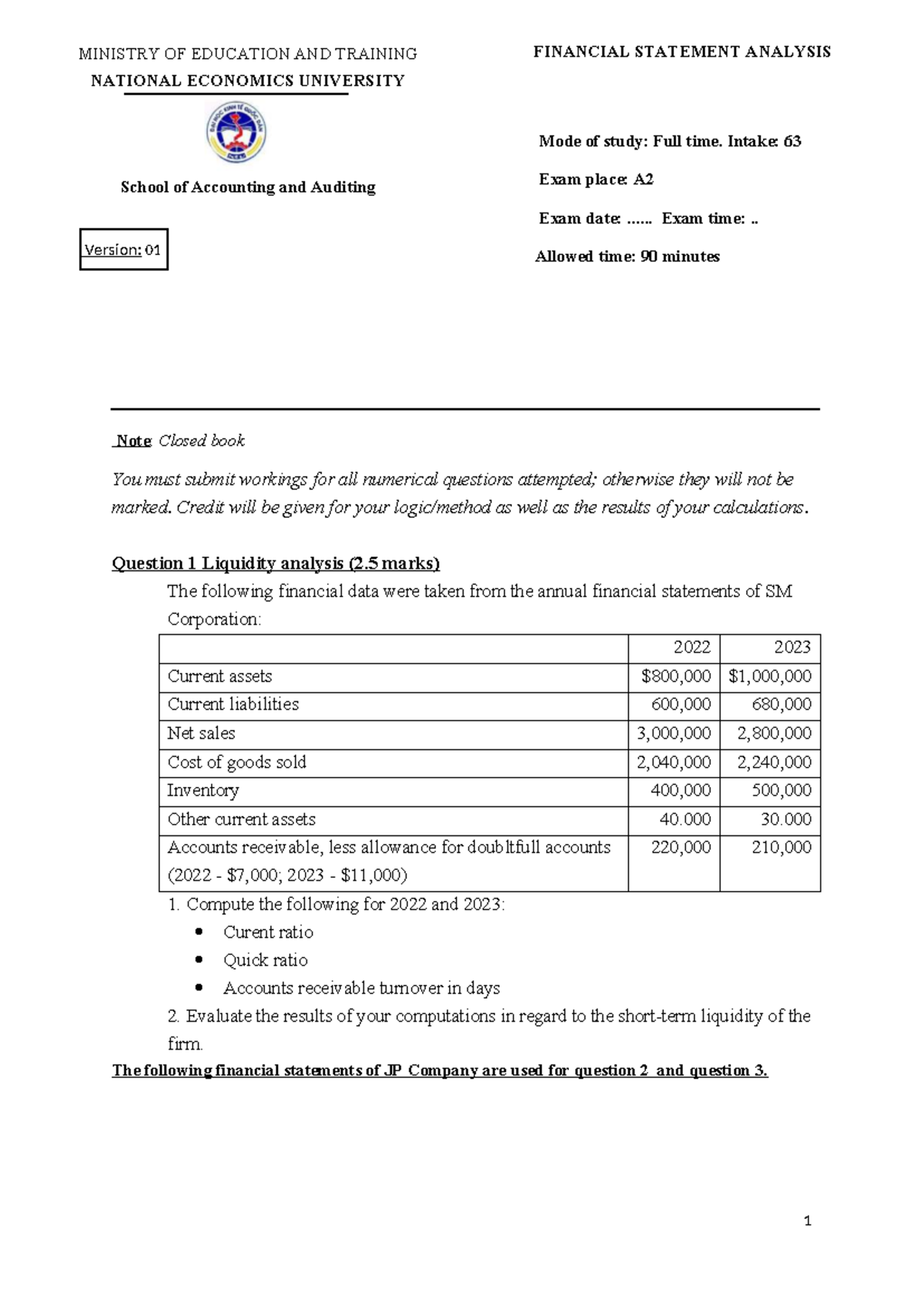 Mock Exam FSA 2024: Financial Statement Analysis Guide - Studocu