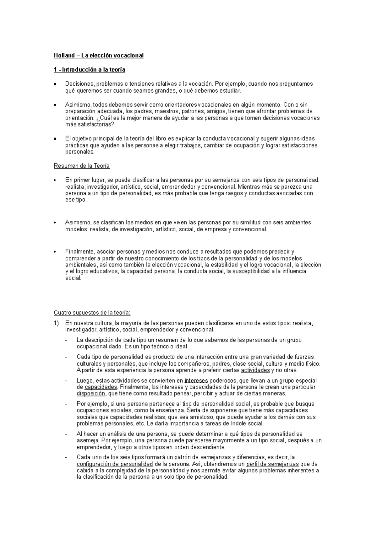 Identidad Vocacional - Holland resumen - Holland – La elección ...