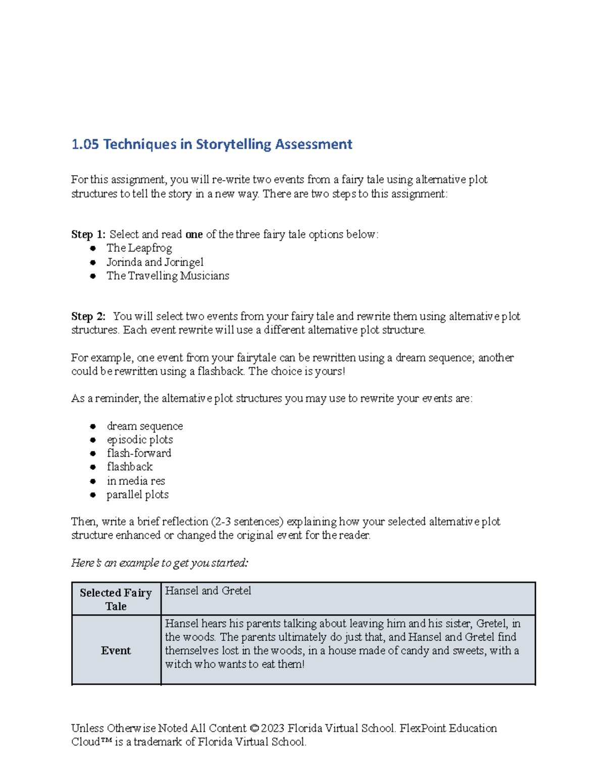 01.05 Storytelling Techniques: Fairy Tale Rewrite Assignment - Studocu