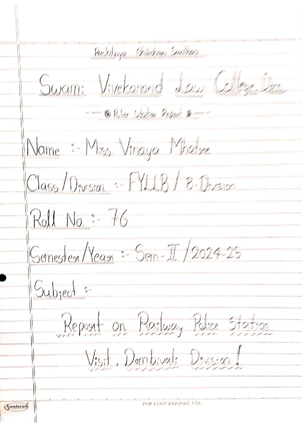 Railway Police Station Visit Report - FYLLB Class Division 1 - Studocu