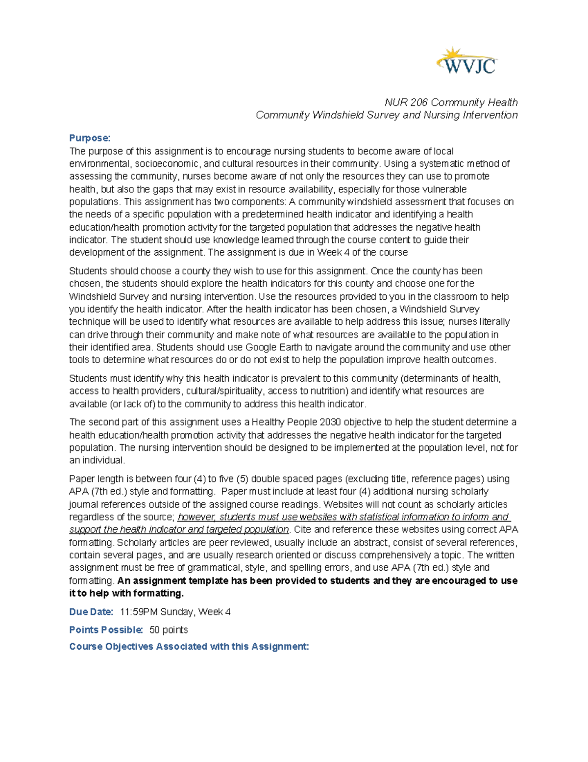 NUR 206 Community Health: Windshield Survey & Nursing Interventions ...
