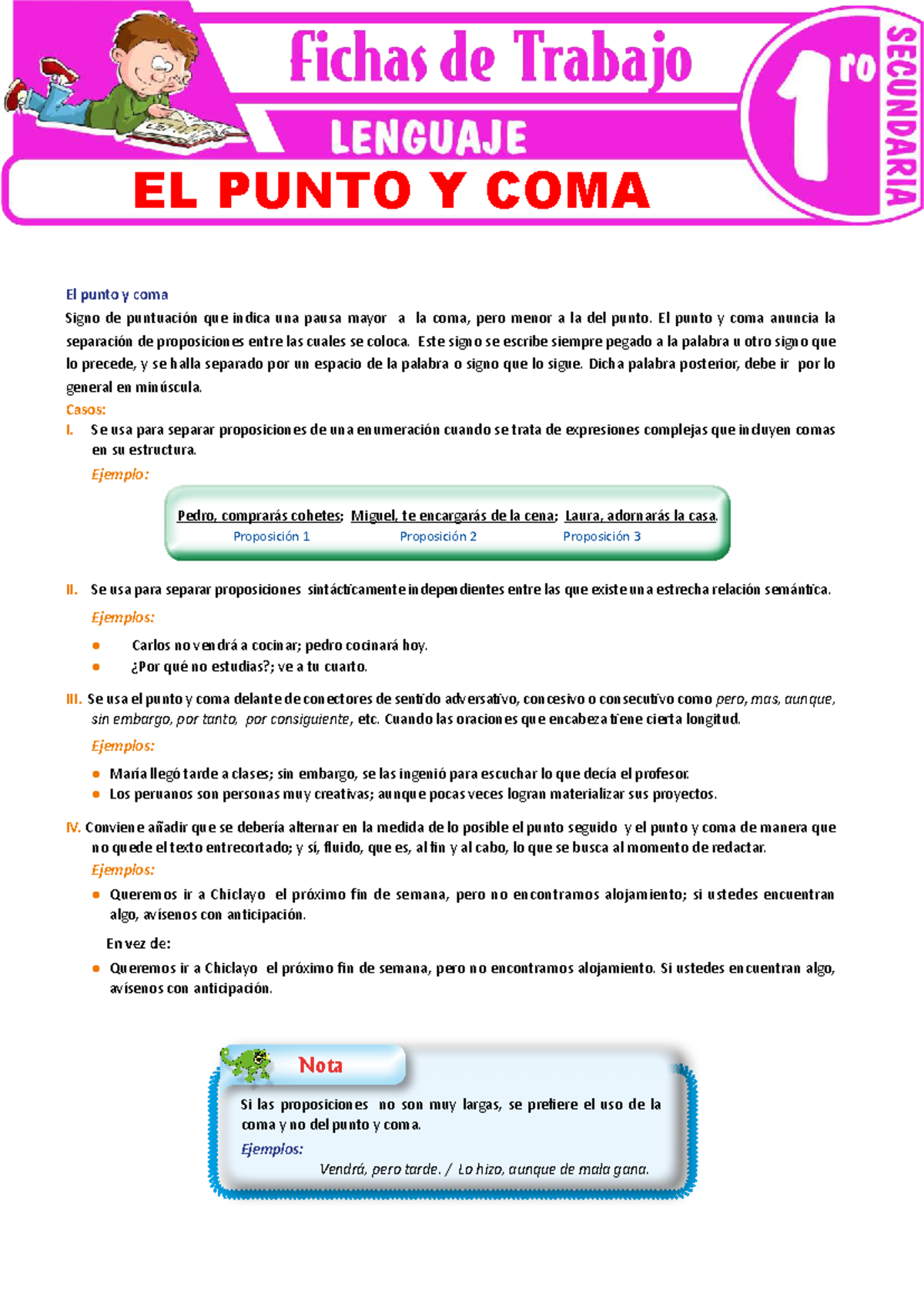 El punto y coma para Primer Grado de Secundaria - Nota El punto y coma ...