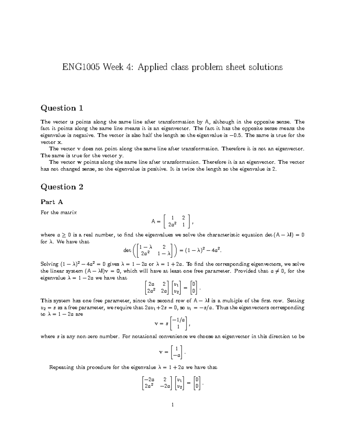 Eigenvalues and Eigenvectors (solutions) - ENG1005 Week 4: Applied ...