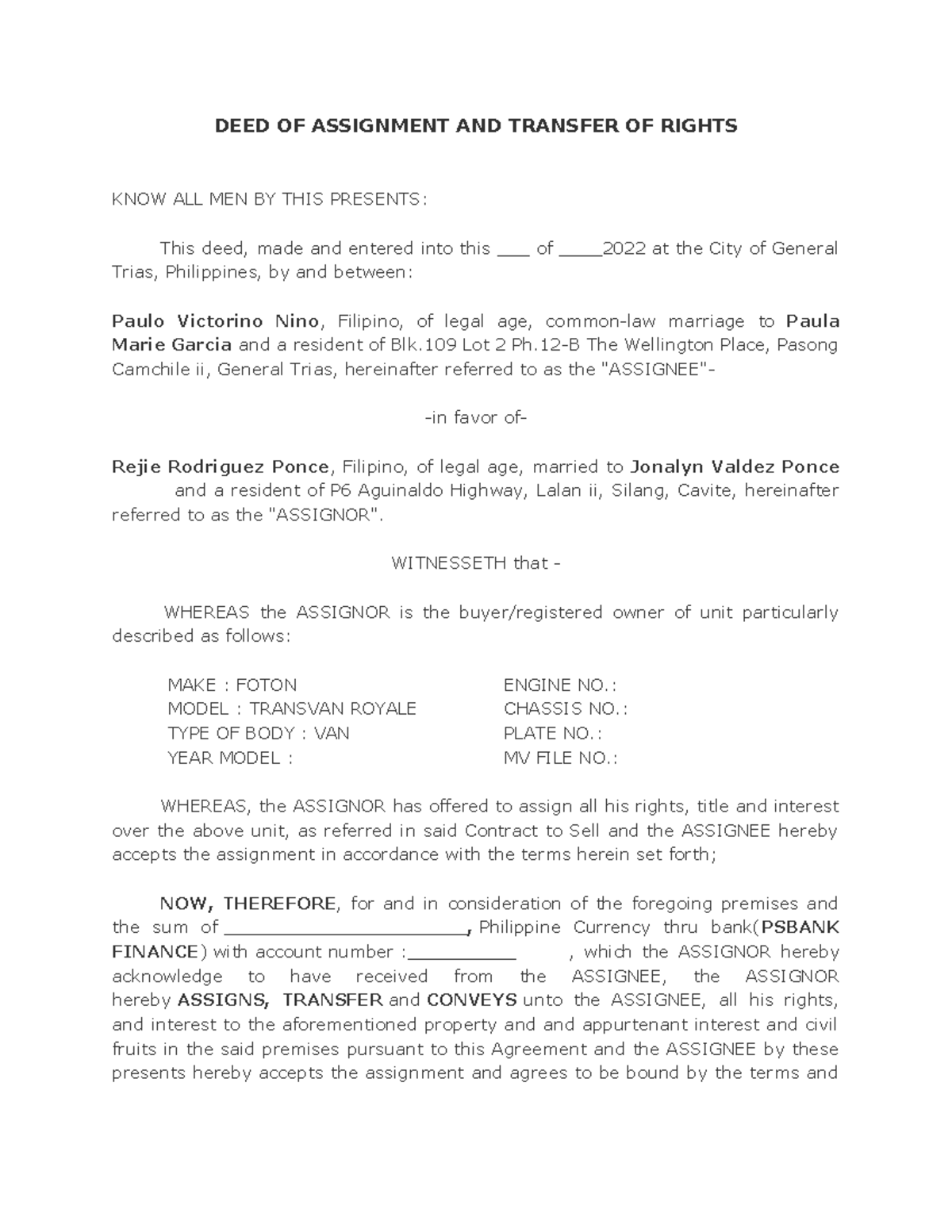 DEED OF Assignment AND Transfer OF Rights - DEED OF ASSIGNMENT AND ...