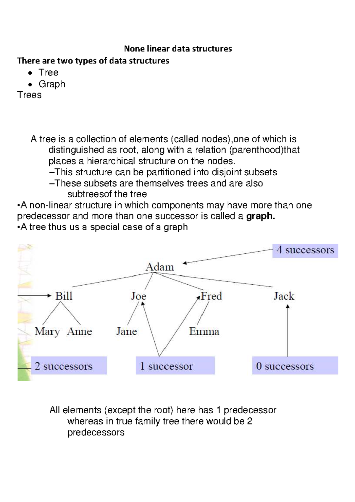 Non-Linear Data Structures: Trees and Graphs Overview - Studocu