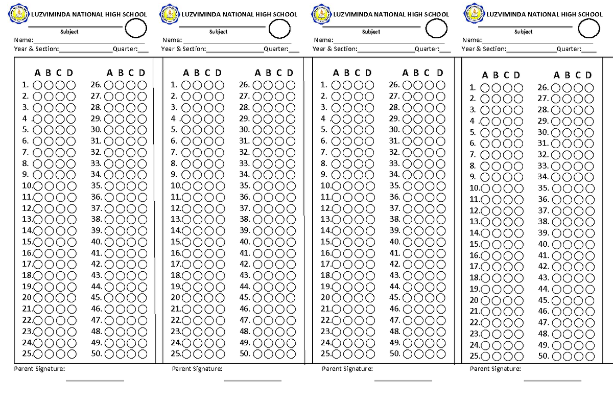 Answer-sheet-2024 - ANSWER SHEET - LUZVIMINDA NATIONAL HIGH SCHOOL ...