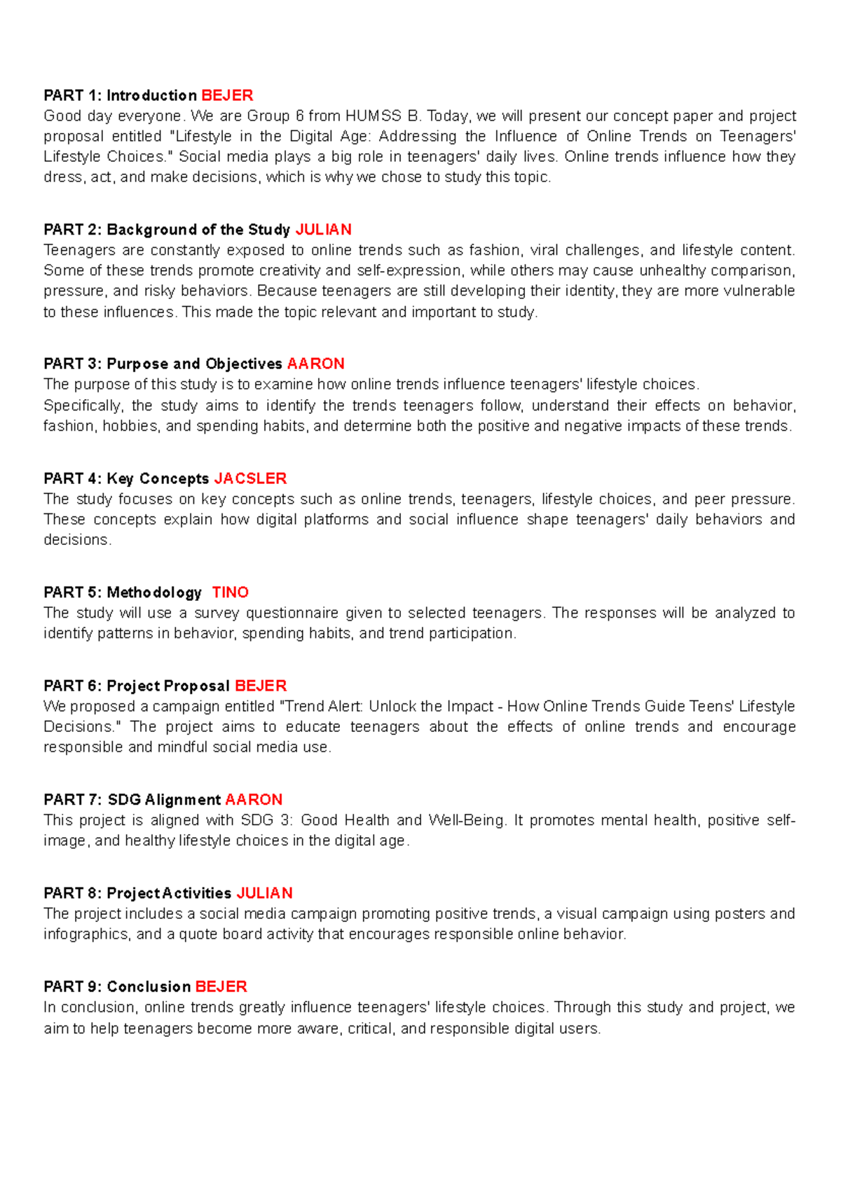 HUMSS B: Script Presentation on Online Trends & Teen Lifestyle - Studocu