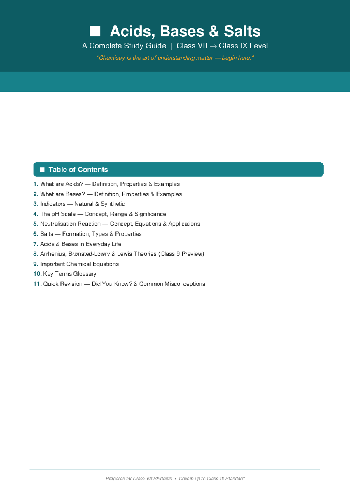 Acids, Bases & Salts: Comprehensive Study Guide for Class VII & IX ...