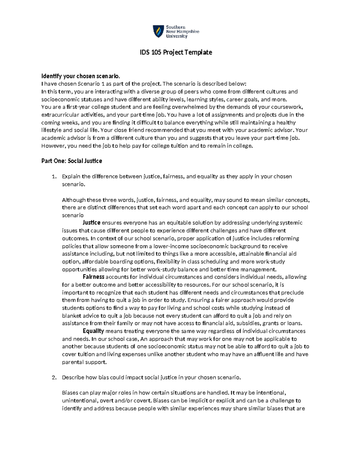 IDS 105 Project Template: Navigating Social Justice in Diverse ...