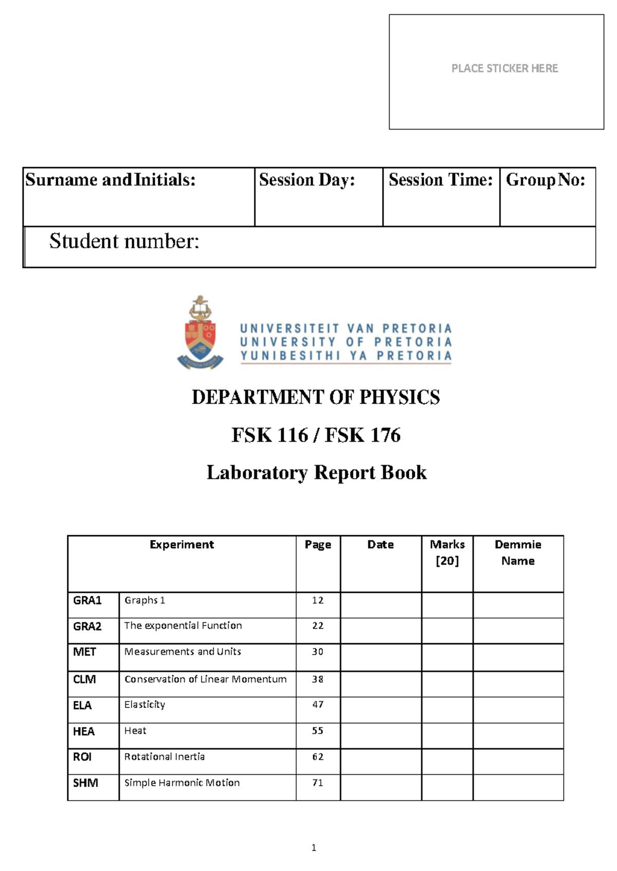 FSK 116 2025 Laboratory Manual: Guidelines and Experiments - Studocu
