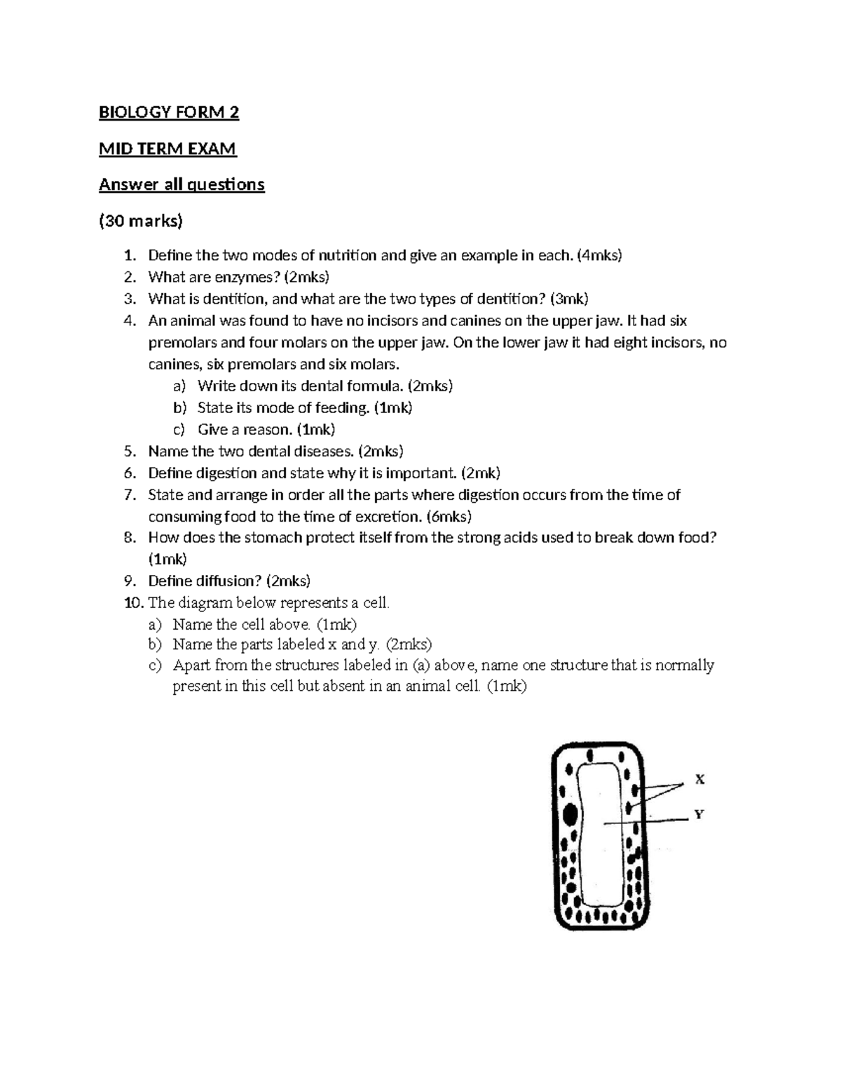 Biology Form 2 Mid Term Exam Review Notes - Studocu