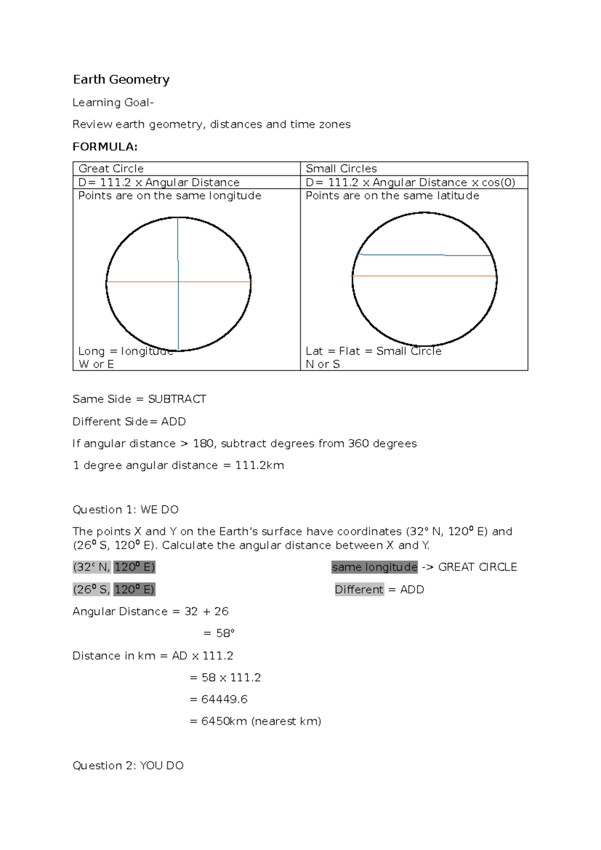 Earth Geometry: Understanding Distances and Time Zones - Studocu
