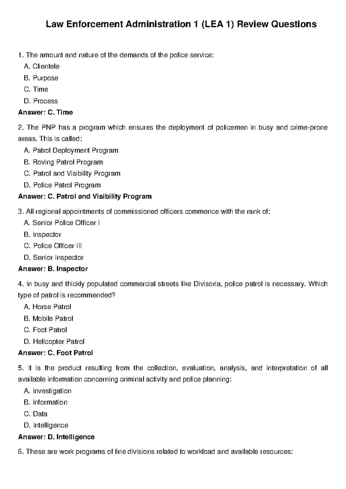 LEA1 Review Questions and Answers for Law Enforcement Administration ...
