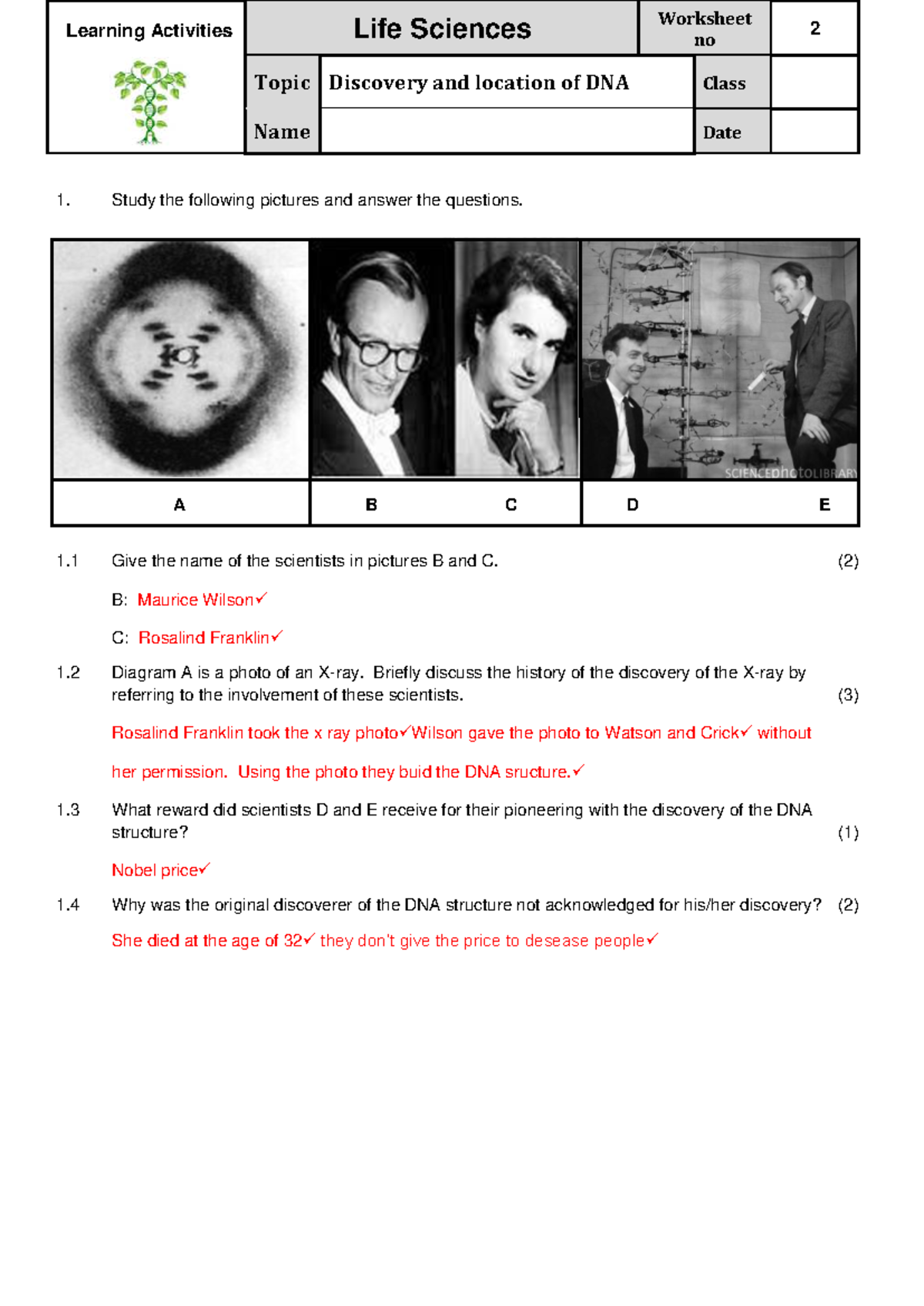 Memo Worksheet 2: Discovery and Location of DNA (1457691848) - Studocu