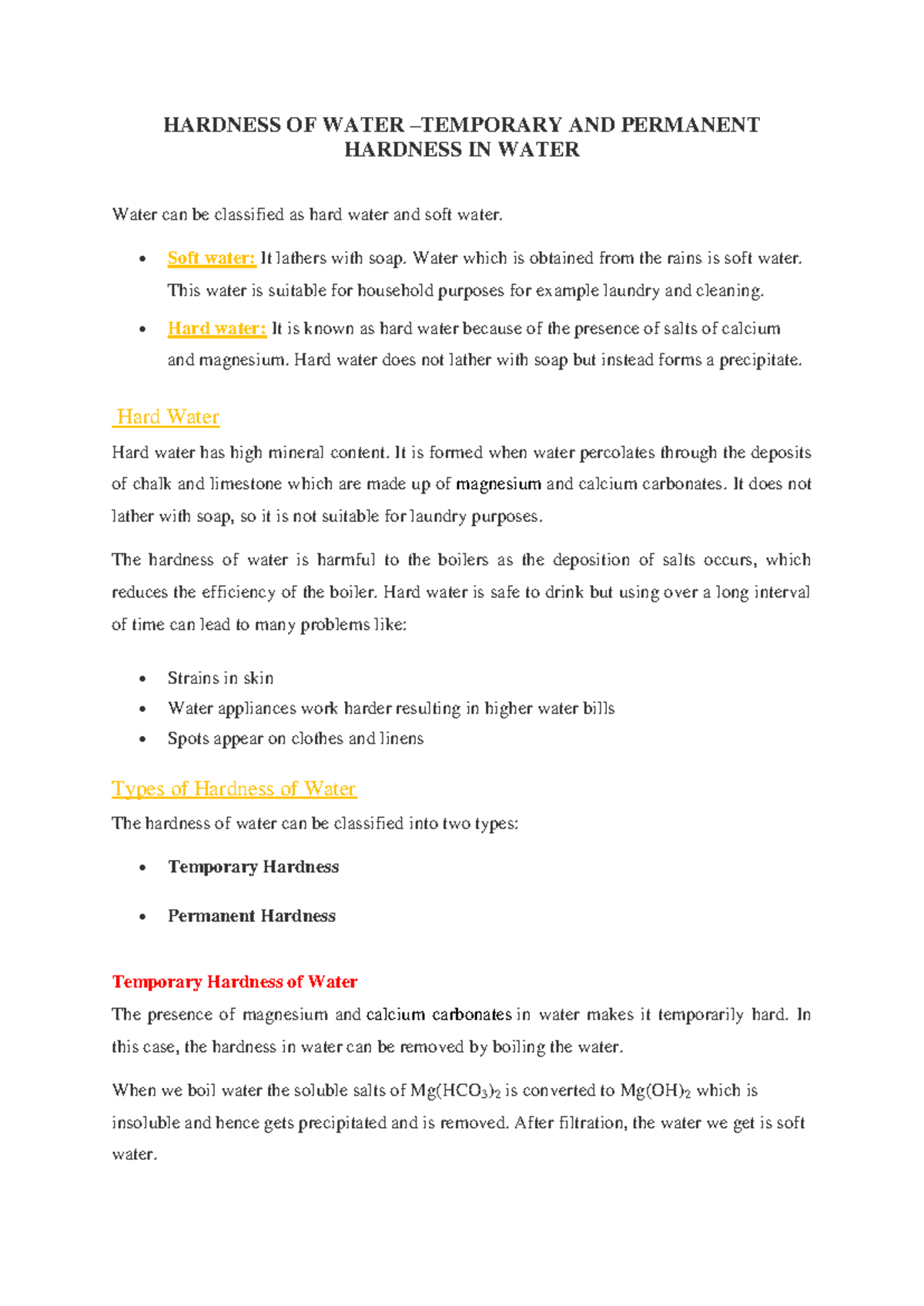 Hardness Of Water Temporary And Permanent
