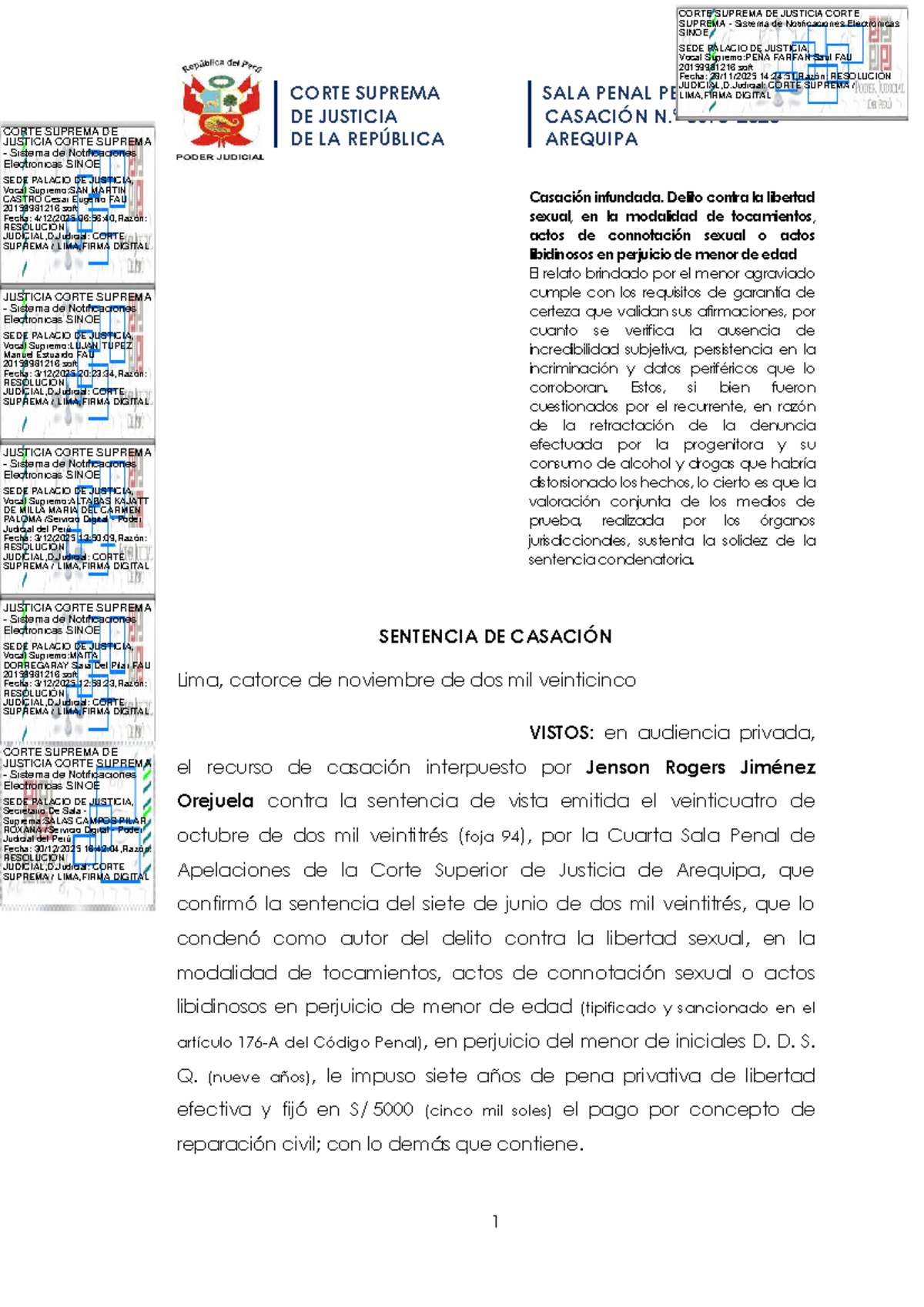 Casación N° 3673-2023 - Arequipa: Tocamientos Indebidos y Valoración ...