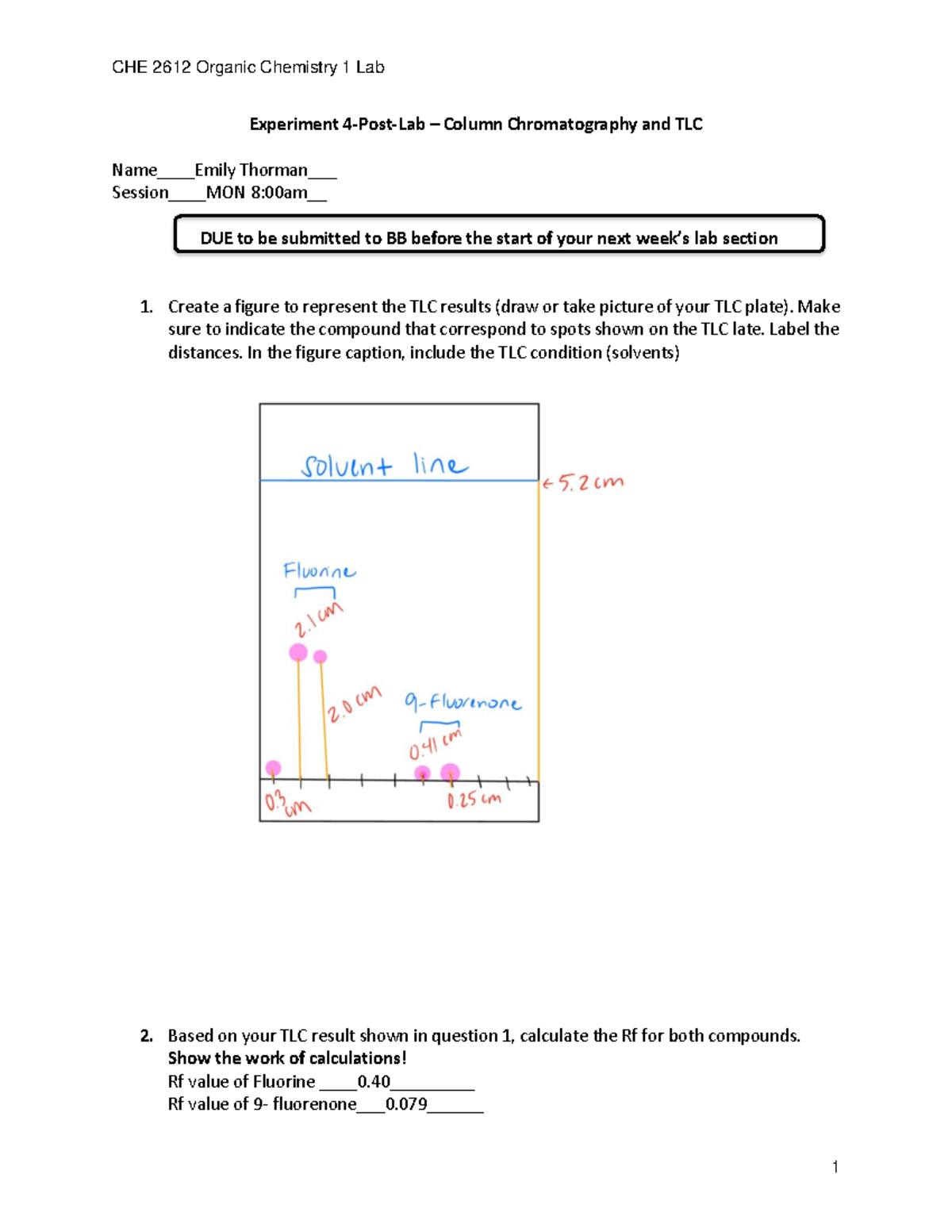 Exp4-Post-lab-Column chromatography and TLC - CHE 2612 Organic ...