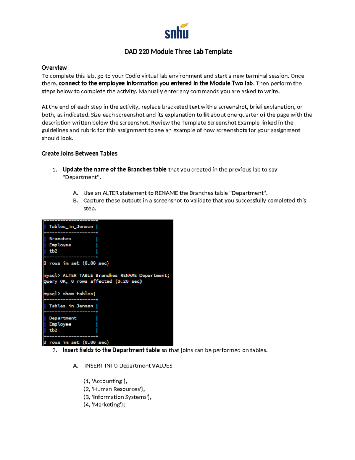DAD 220 Module Three lab: Creating joins and managing employee data - Studocu