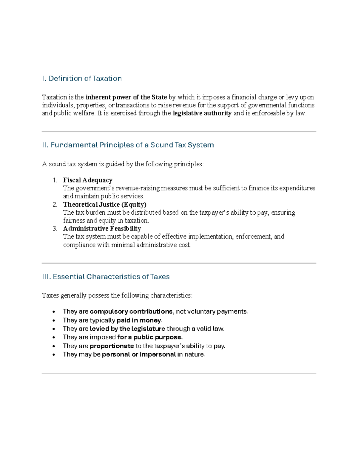Taxation: Definition, Principles, and Characteristics Overview - Studocu