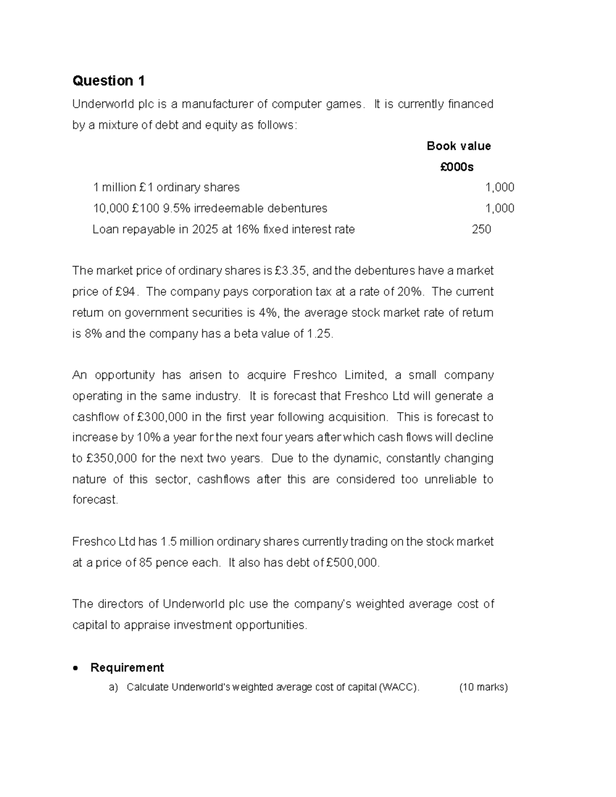 WACC & Valuation Analysis for Underworld plc & Outback Brewery plc ...