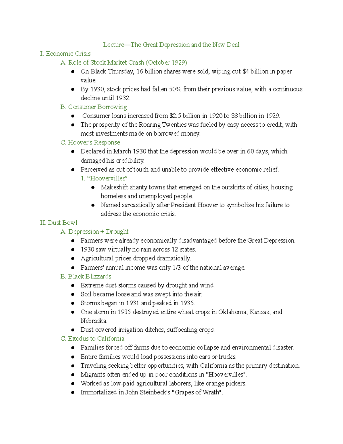 Great Depression & New Deal: Economic Crisis & FDR's Role - Studocu