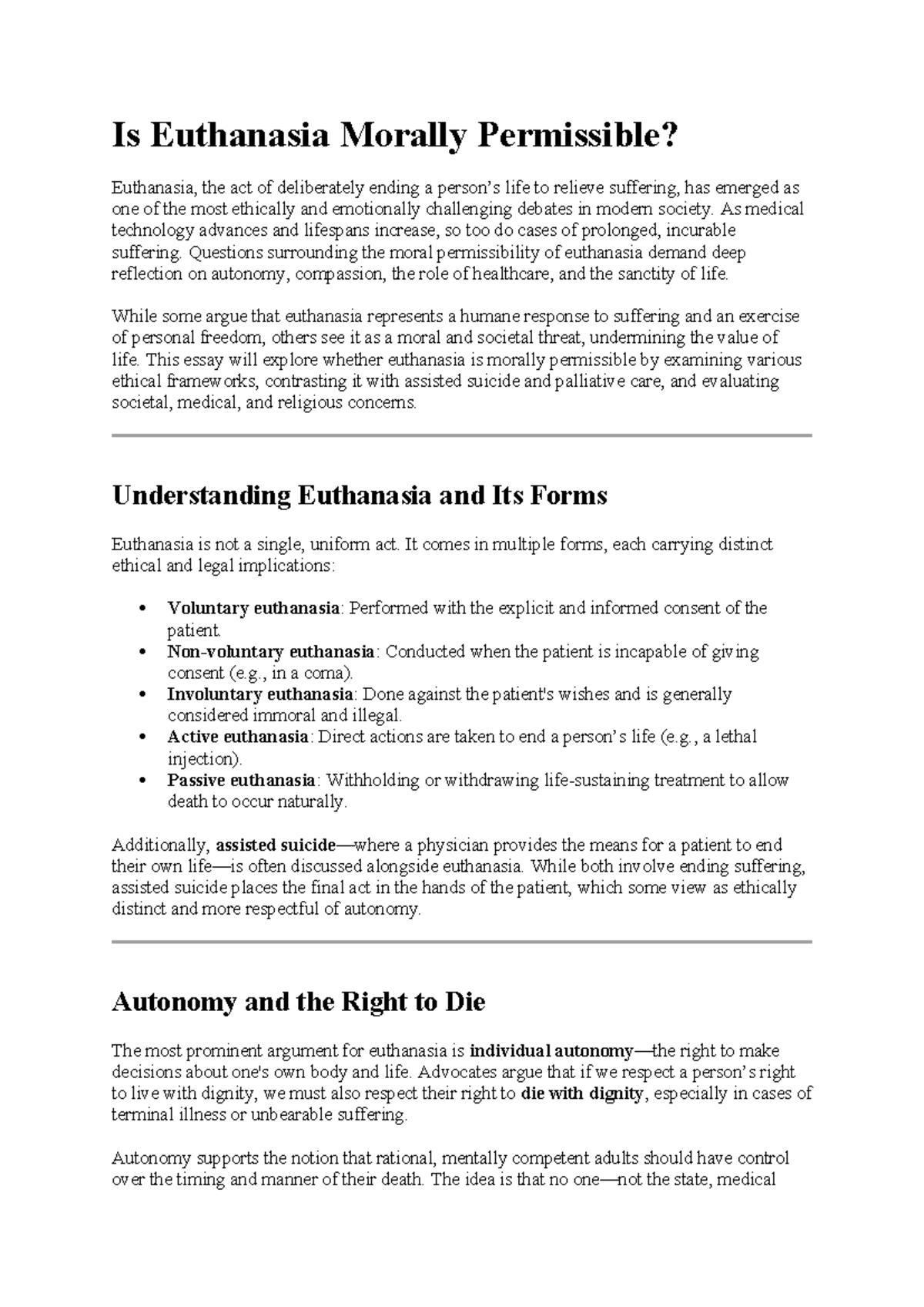 Euthanasia: Ethical Considerations and Moral Permissibility Notes - Studocu