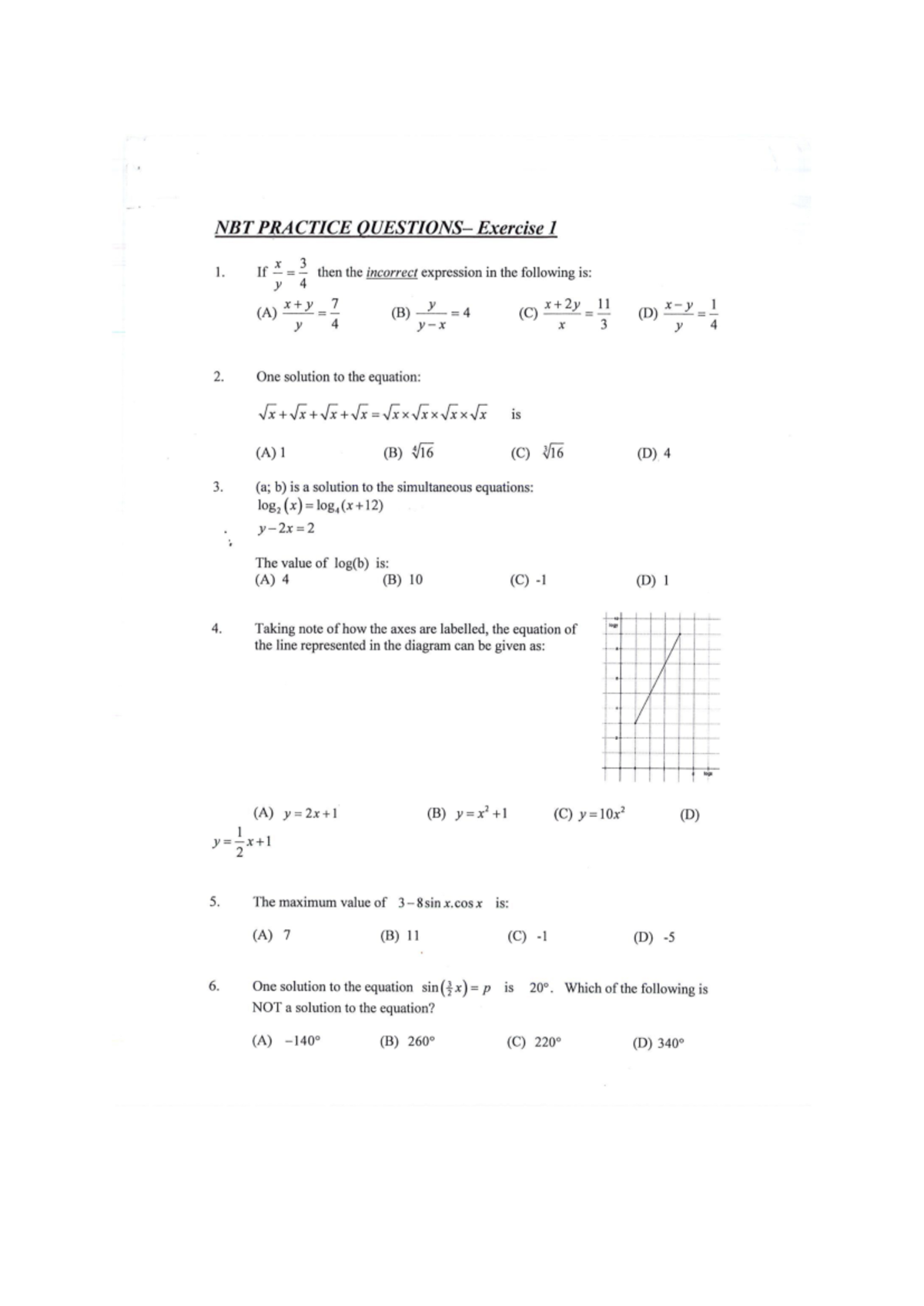 NBT Maths Full Question Paper - 60+ Questions for Review - Studocu