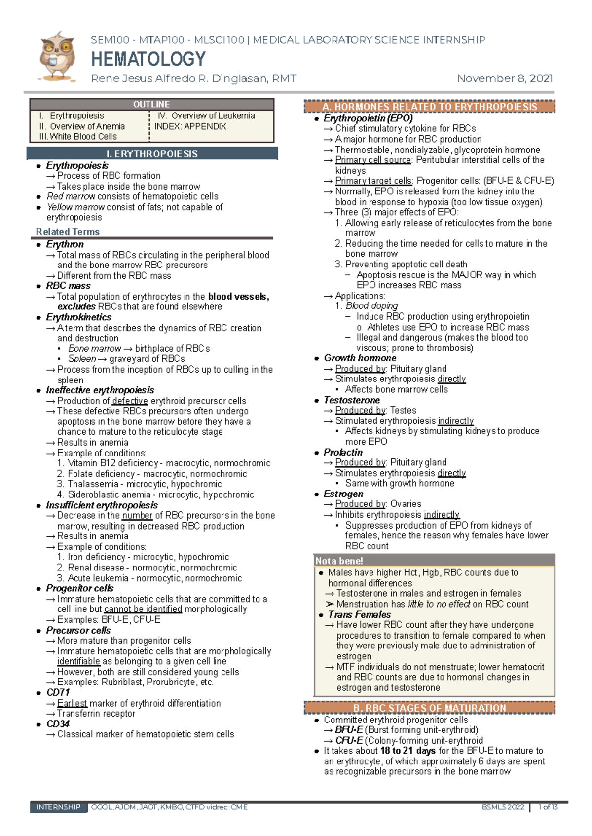 MTAP100 BSMLS 2022: Medical Laboratory Science Internship in Hematology ...