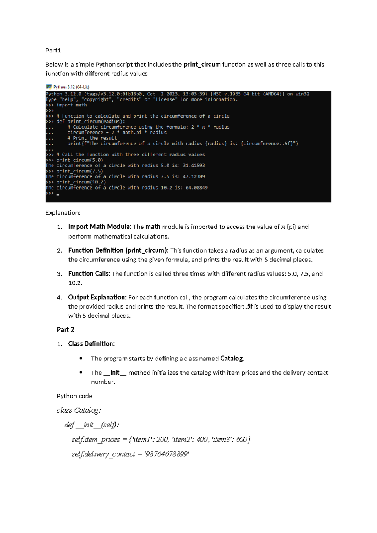 Programming Assignment 2: Python Script for Circumference and Catalog ...