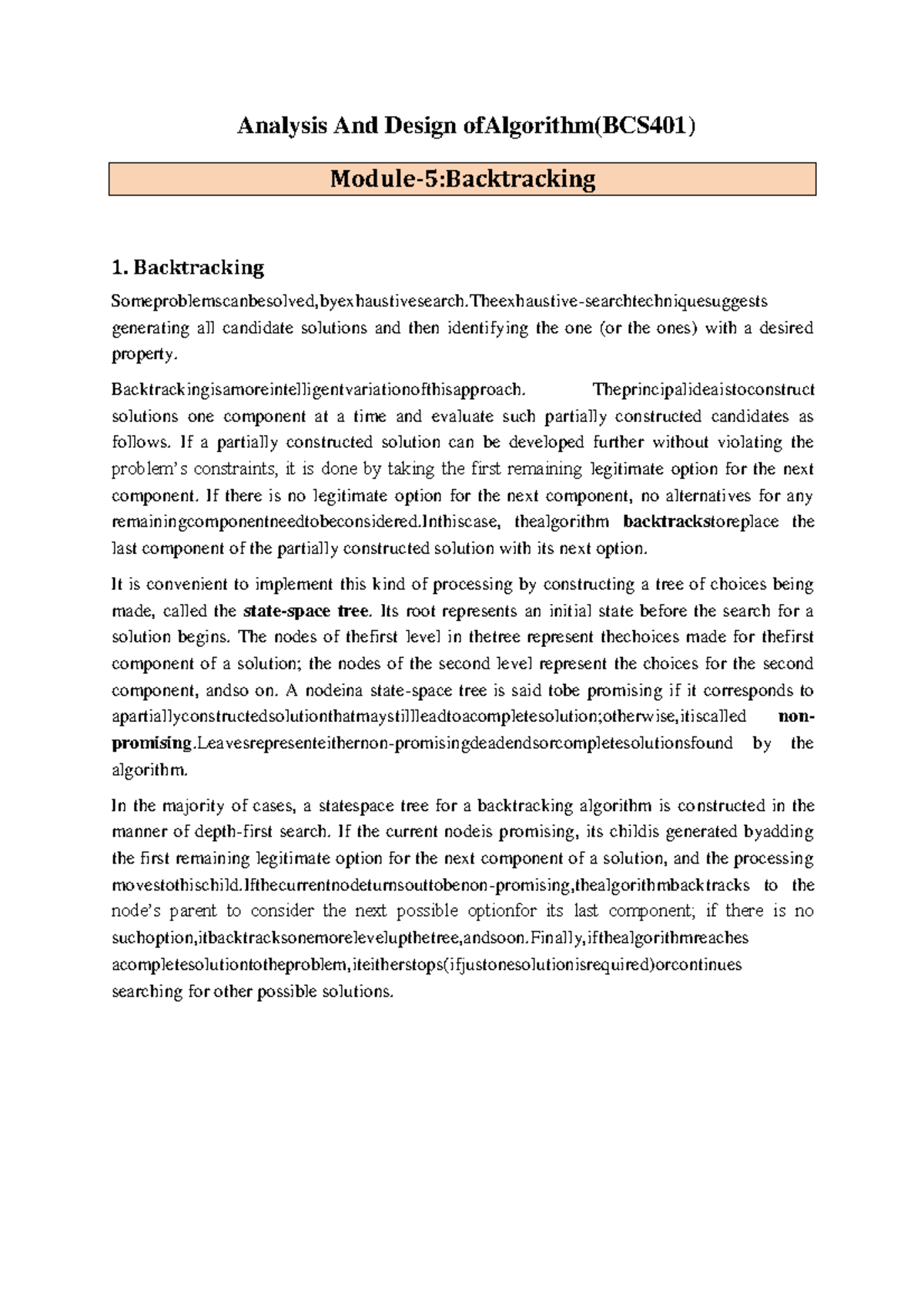 BCS401 - Analysis and Design of Algorithms Module 5: Backtracking Notes ...
