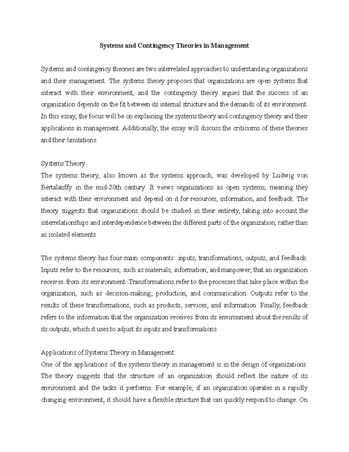 Management Theories: Systems & Contingency Insights and Applications ...