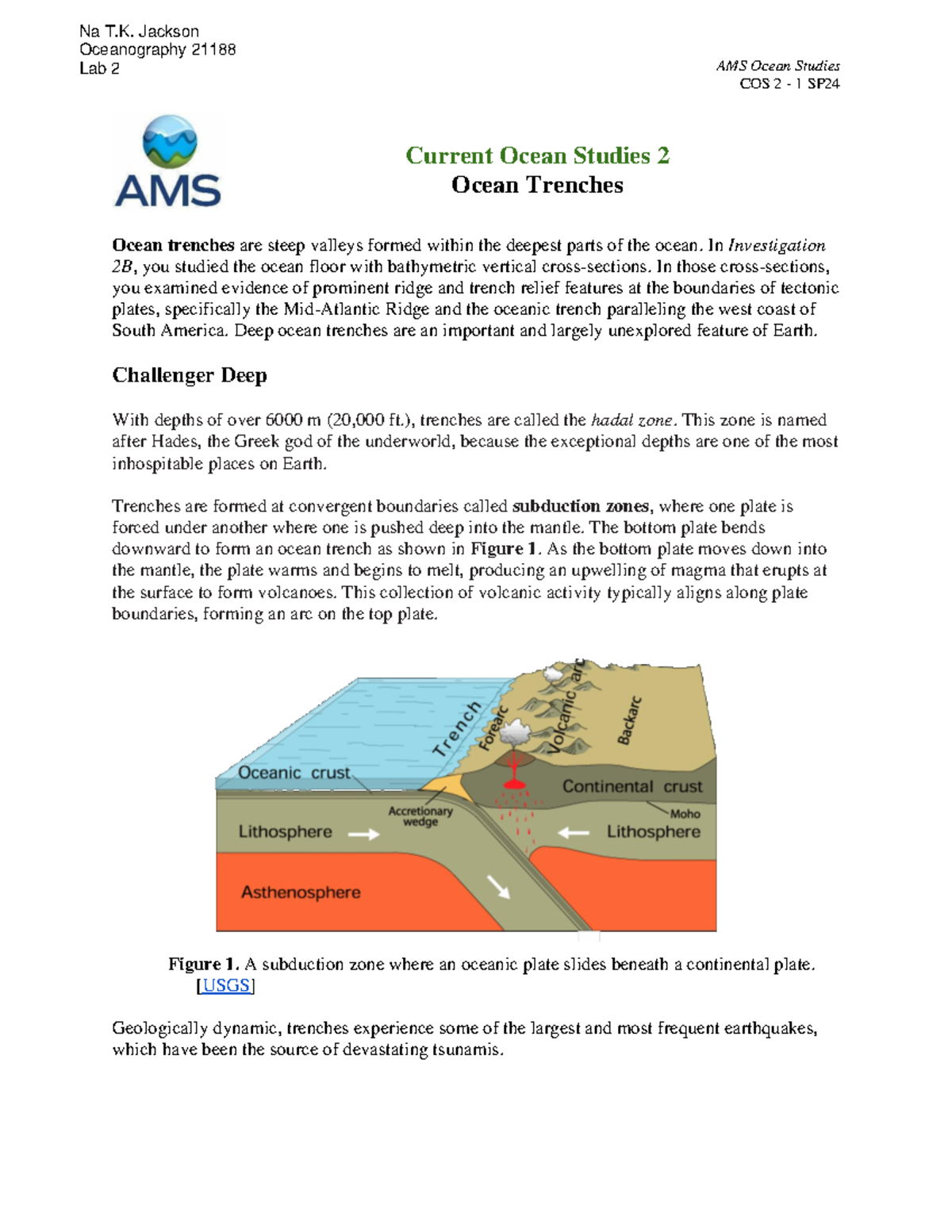Ocean Studies Lab 2: Investigating Ocean Trenches & Deep Life - Studocu