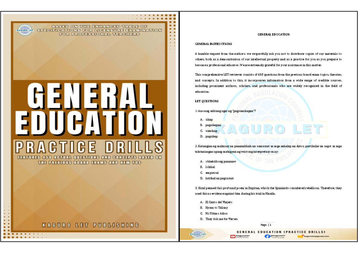General Education LET Reviewer: Comprehensive Practice Drills 2025 ...