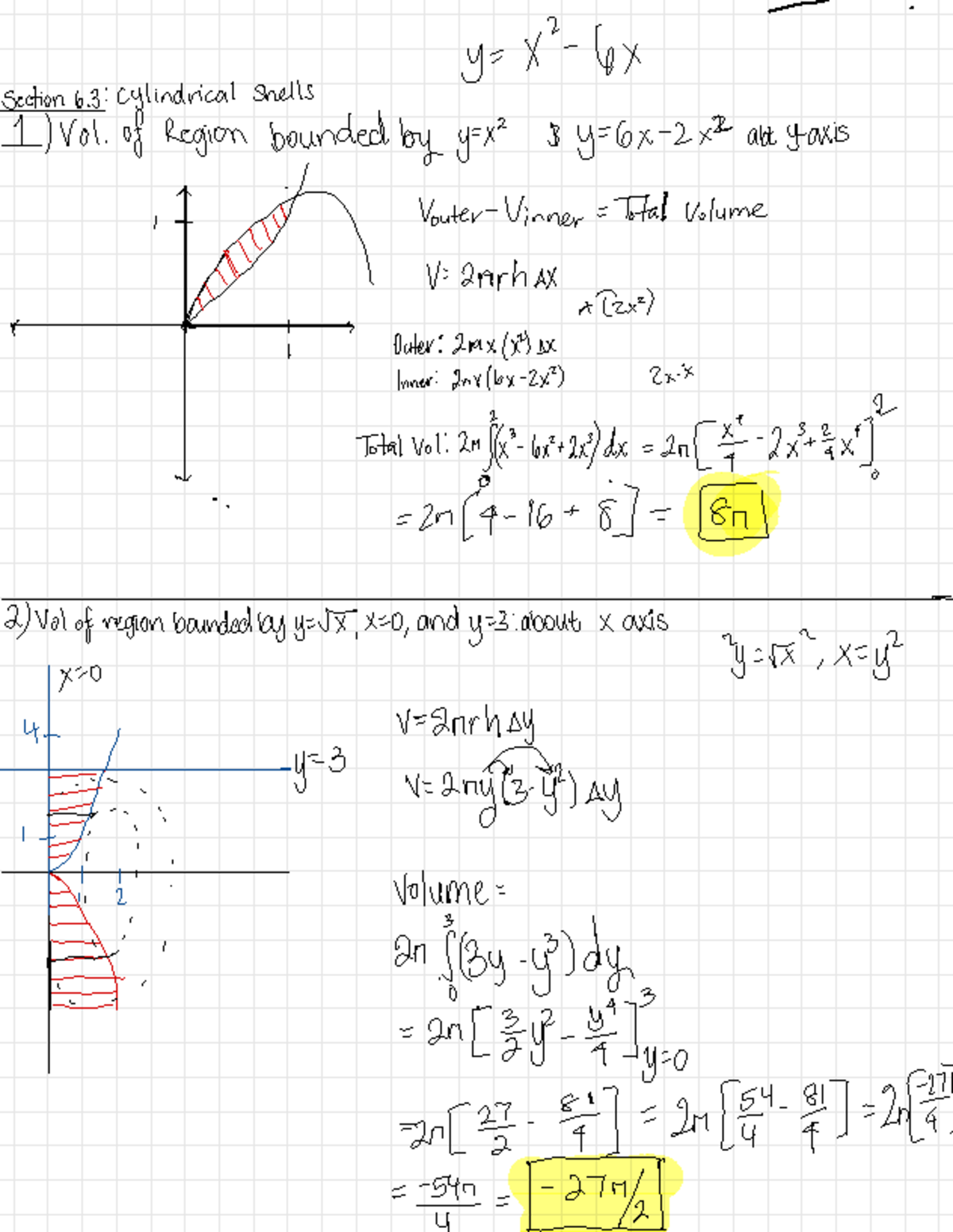 Calc 2 HW 2 - volume - y = x2- 4x b:cylindrical shells ↑) Vol. of ...
