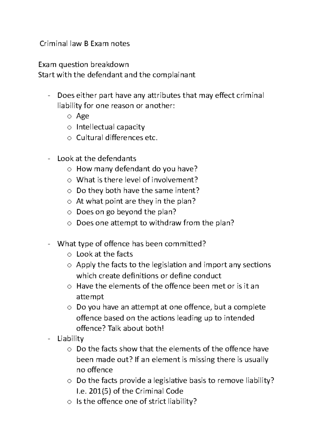 Criminal Law B exam notes - Criminal law B Exam notes Exam question ...